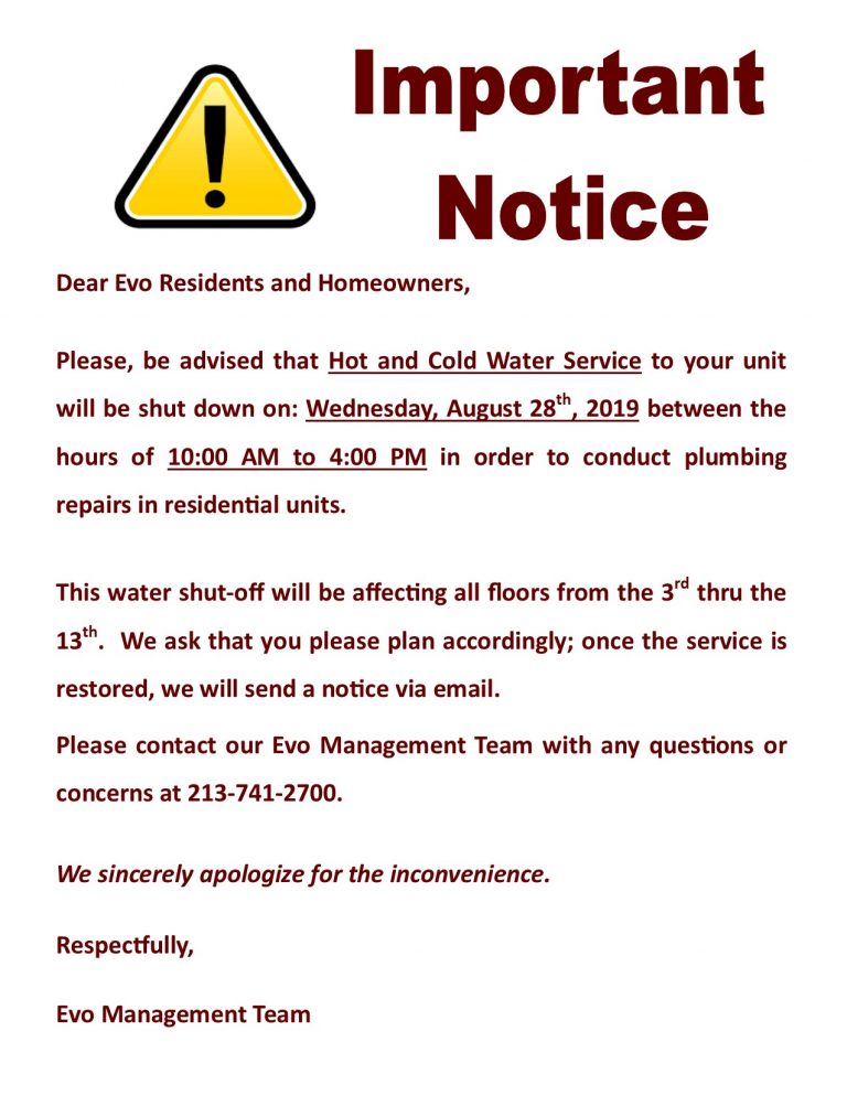 Water Shut Off Notice – Evo